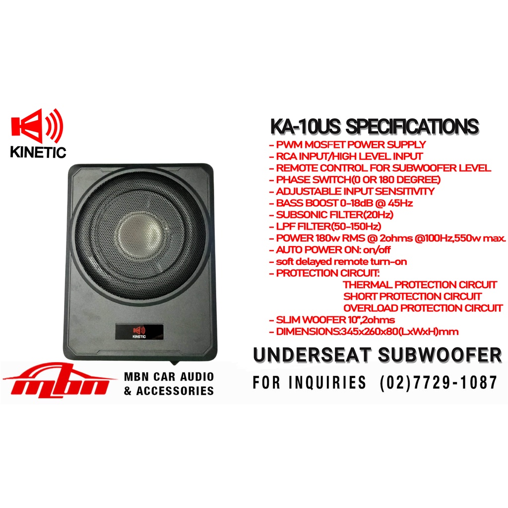 10" Kinetic Underseat Subwoofer, Slim Underseat Subwoofer 10" 2ohm 550w ...