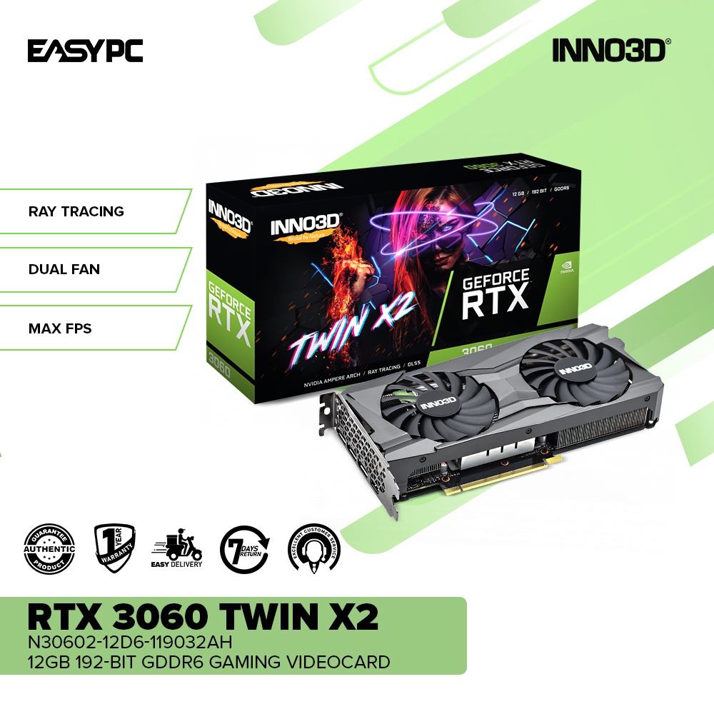 EasyPC | Inno3d RTX 3060 Twin X2 N30602-12D6-119032AH 12gb 192-bit GDdr6 Dual Fan Graphics card ...