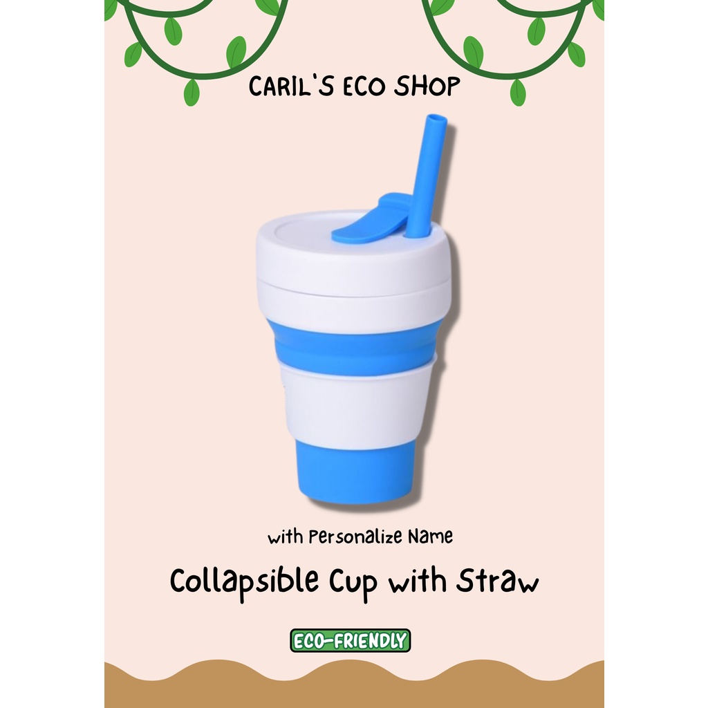 Collapsible Cup with Silicon Straw 430ml NO BOX (Twistable Cover Lid ...