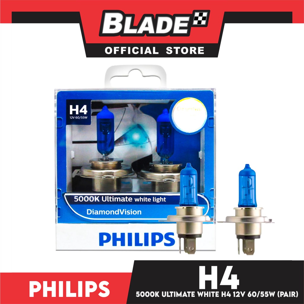 Philips 5000K Ultimate White Light H4 12V 60/55W 12342DVS (Pair ...