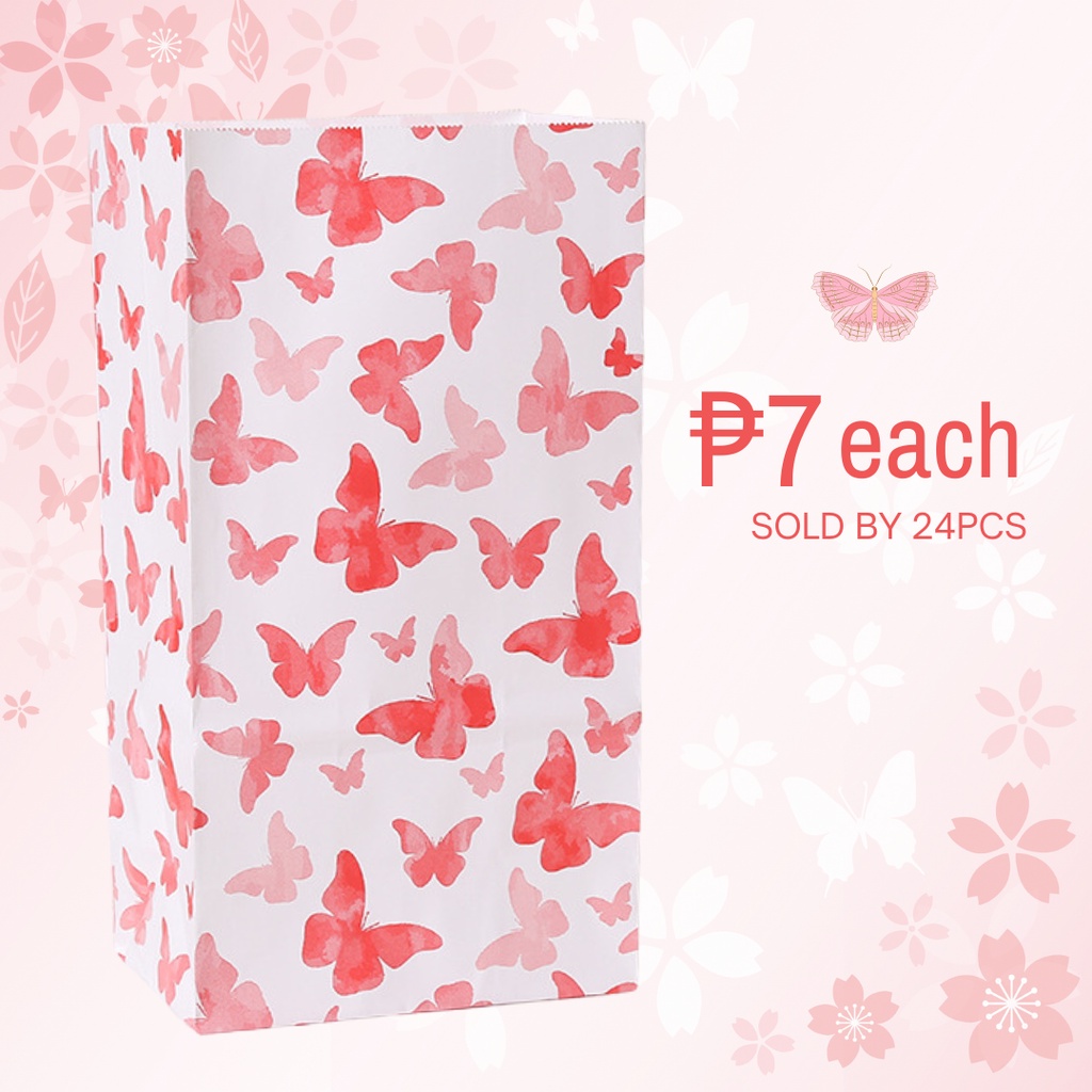 FP1483 (24 PCS) Butterfly Pink Birthday Gift Paper Loot Bag Party Favor ...