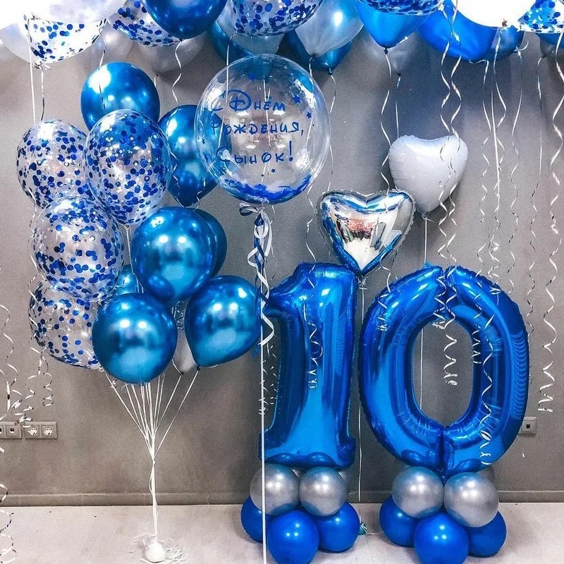 Balloons Set Birthday Decorations Crown Foil Balloons, Navy Blue Latex ...
