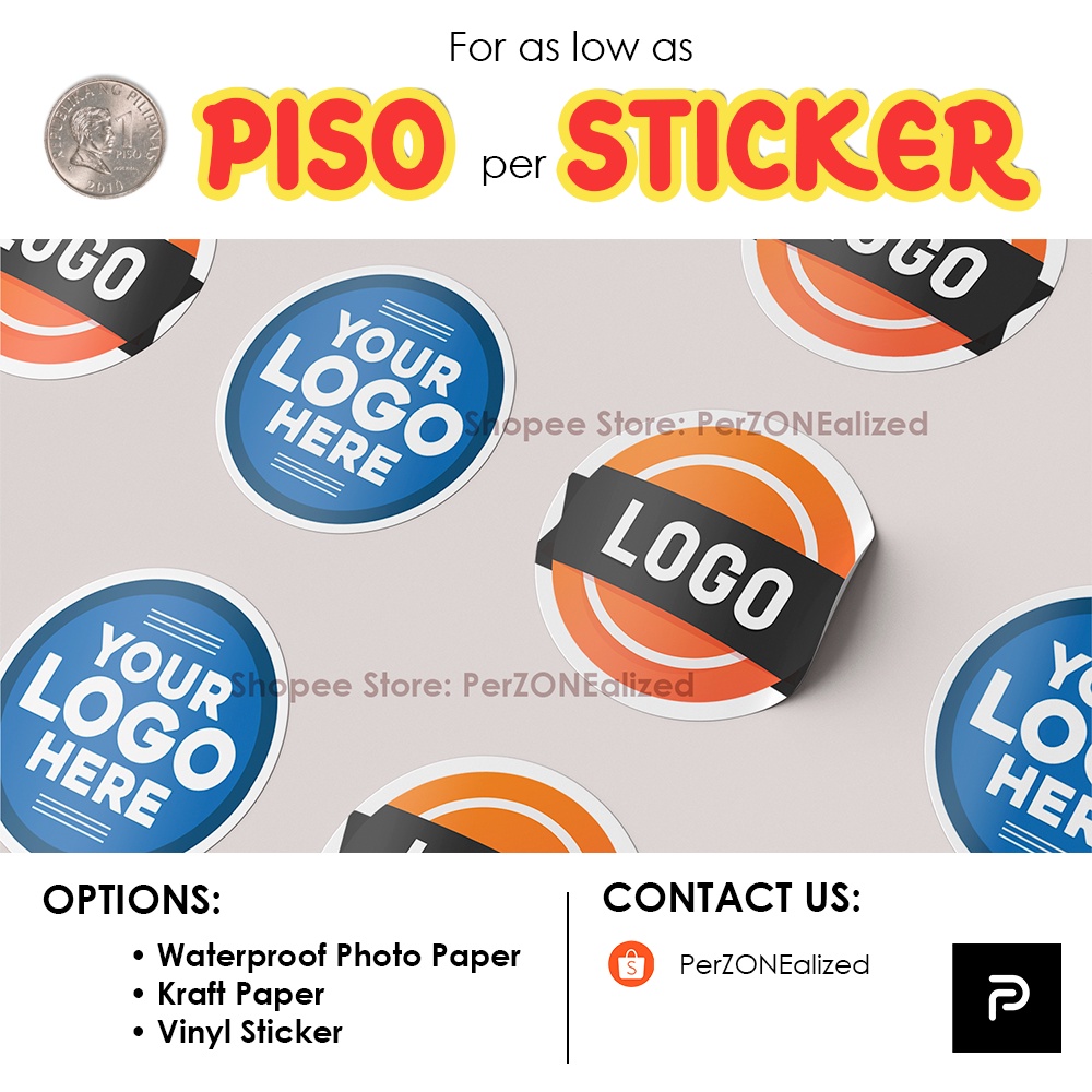PISO Print Sticker Label CUSTOMIZED Waterproof/Vinyl/Kraft | Shopee ...