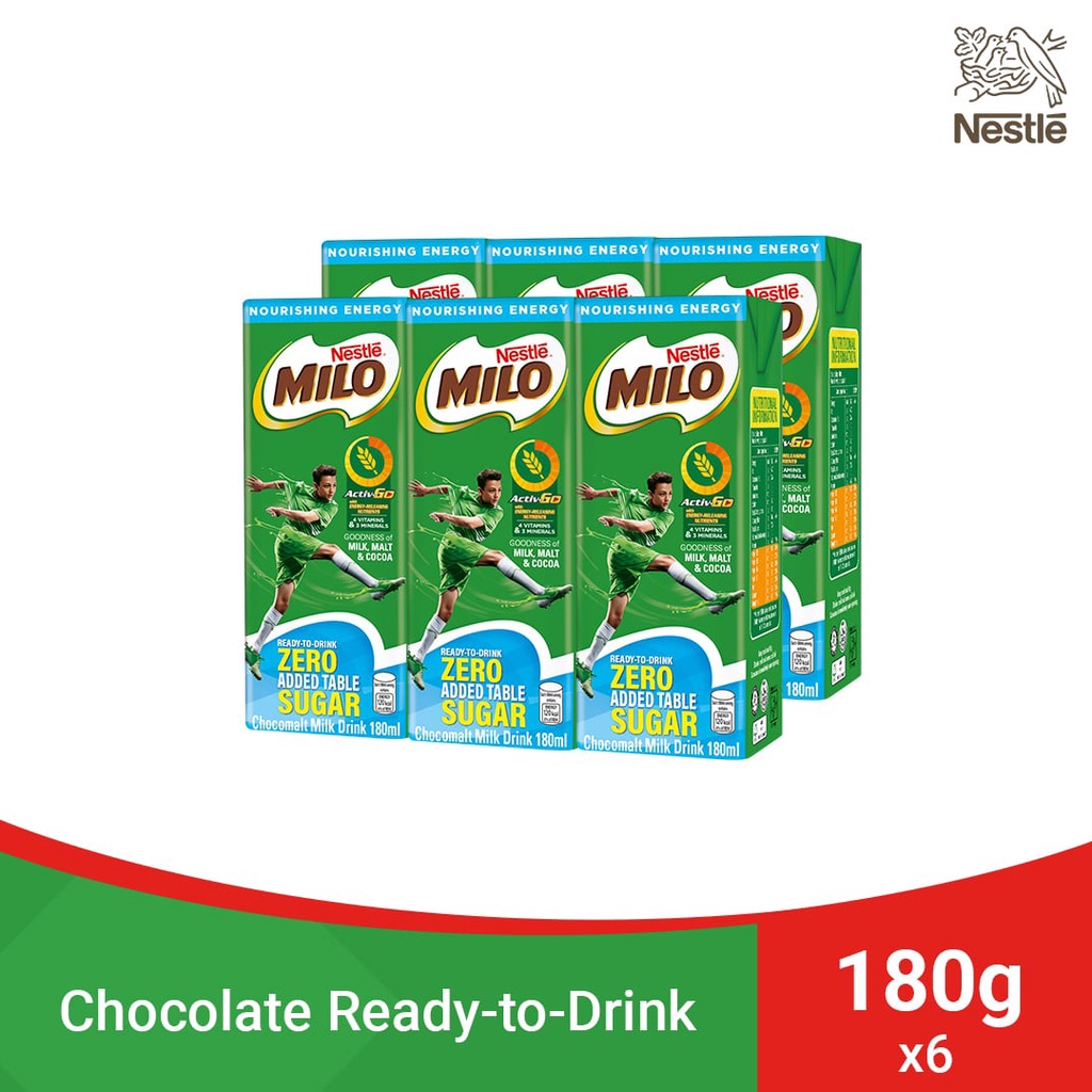 MILO Zero Added Table Sugar Ready-to-Drink 180ml - Pack of 6 | Shopee ...