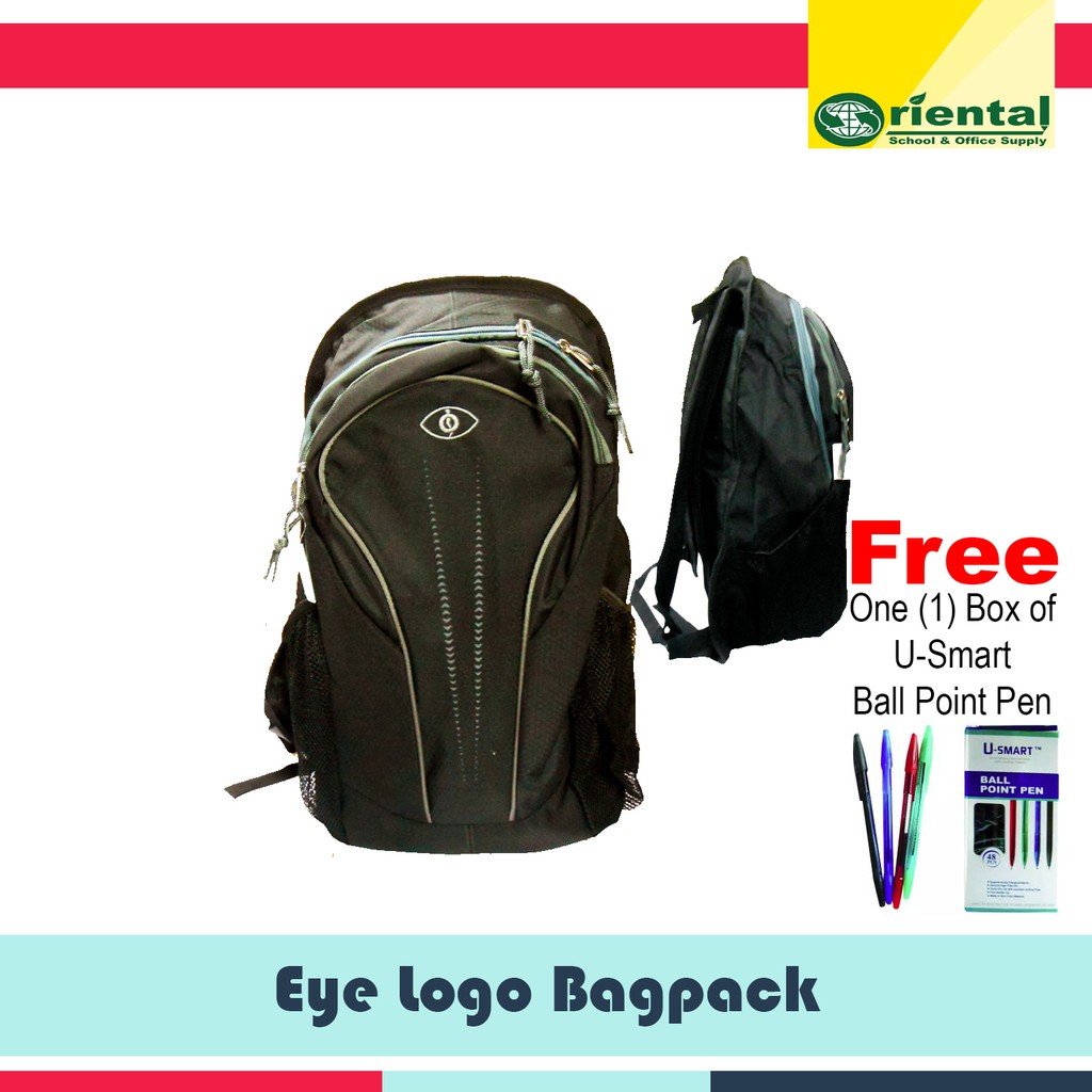 Eye Logo Black Backpack With Free 1 Box U-SMART Ballpen | Shopee ...
