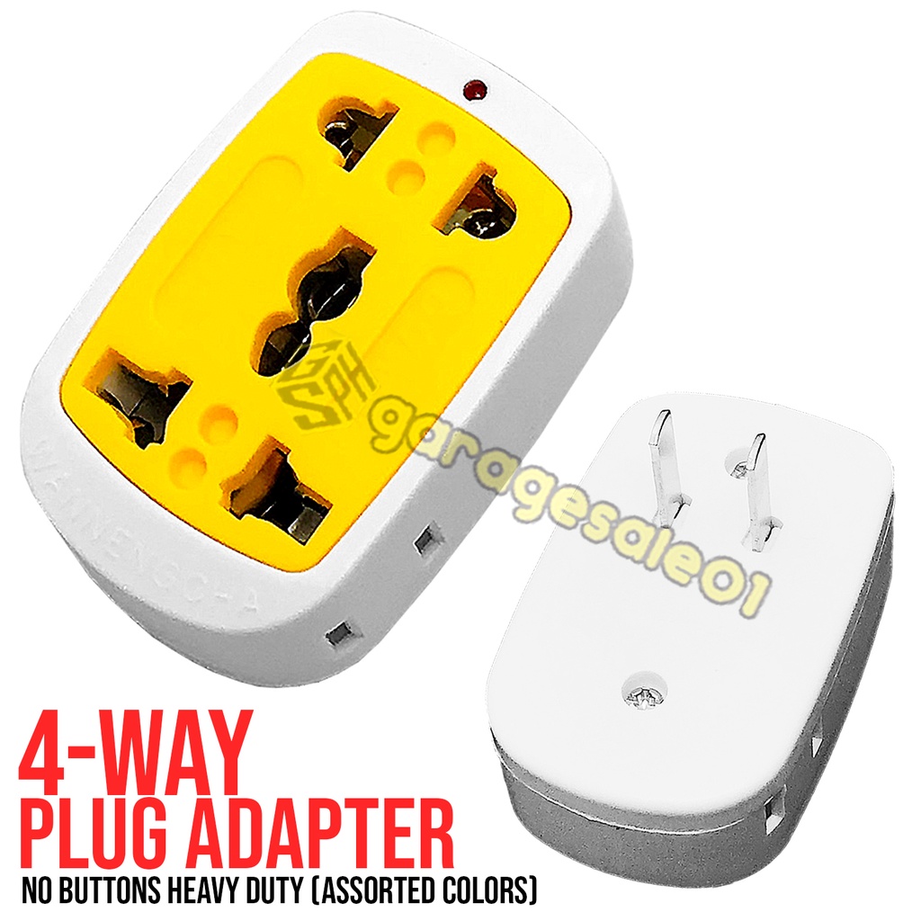 4 Way Plug Adaptor NO BUTTONS Assorted Colors Heavy Duty | Shopee ...