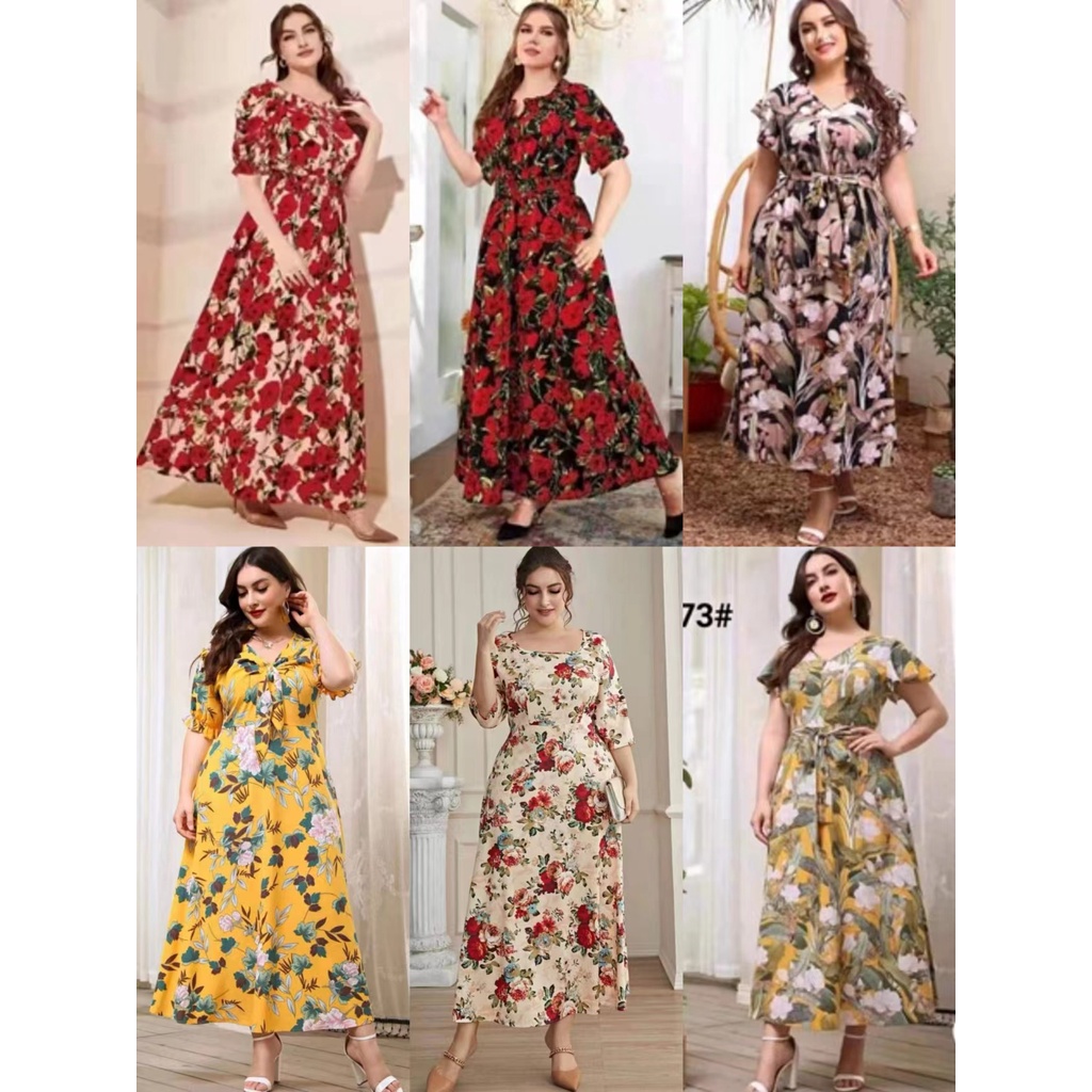 Plus Size Floral Dress Vintage Maxi Dress (fit to xl | Shopee Philippines