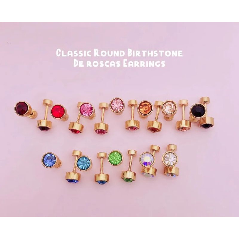 Hypoallergenic De Roscas Earrings Screw Back Birth Stone | Shopee ...