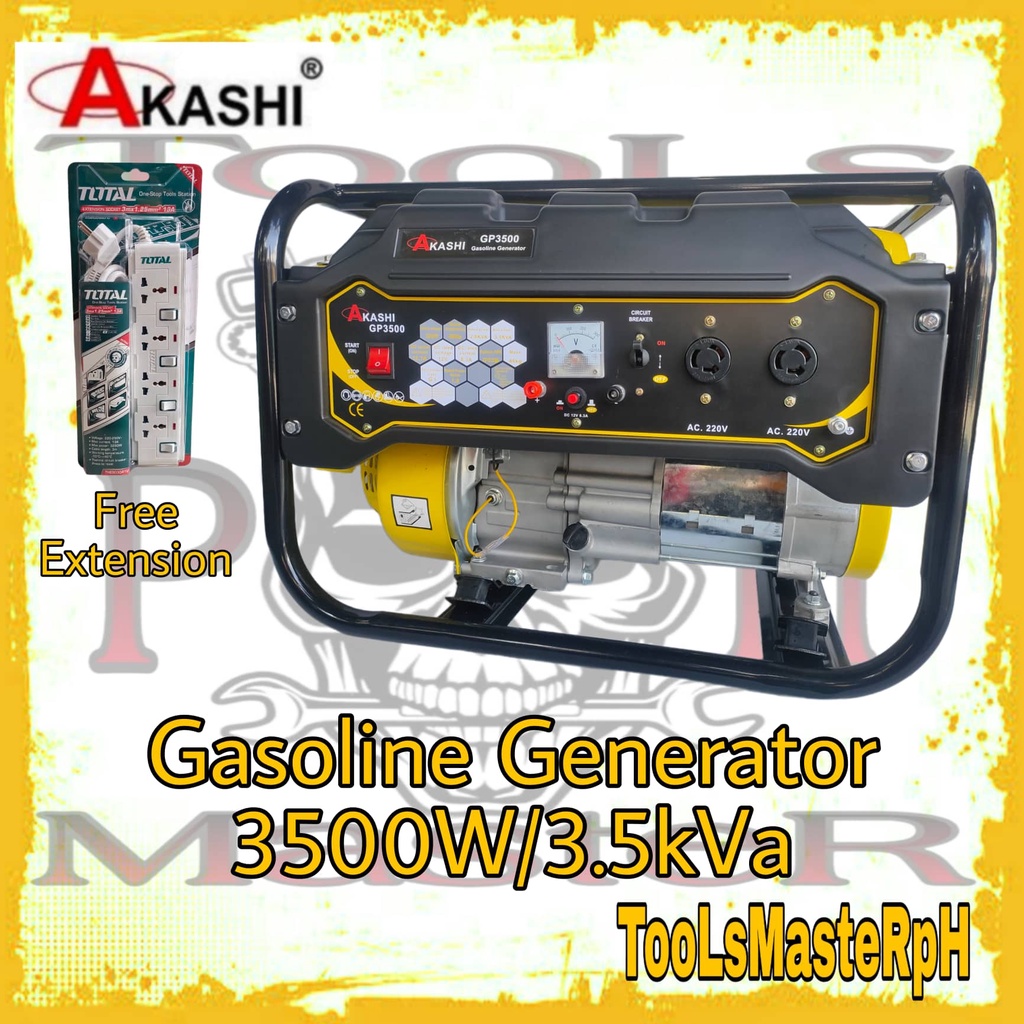 AKASHI 3500W/3.5KVA Gasoline Generator GP3500 Free Extension Socket ...