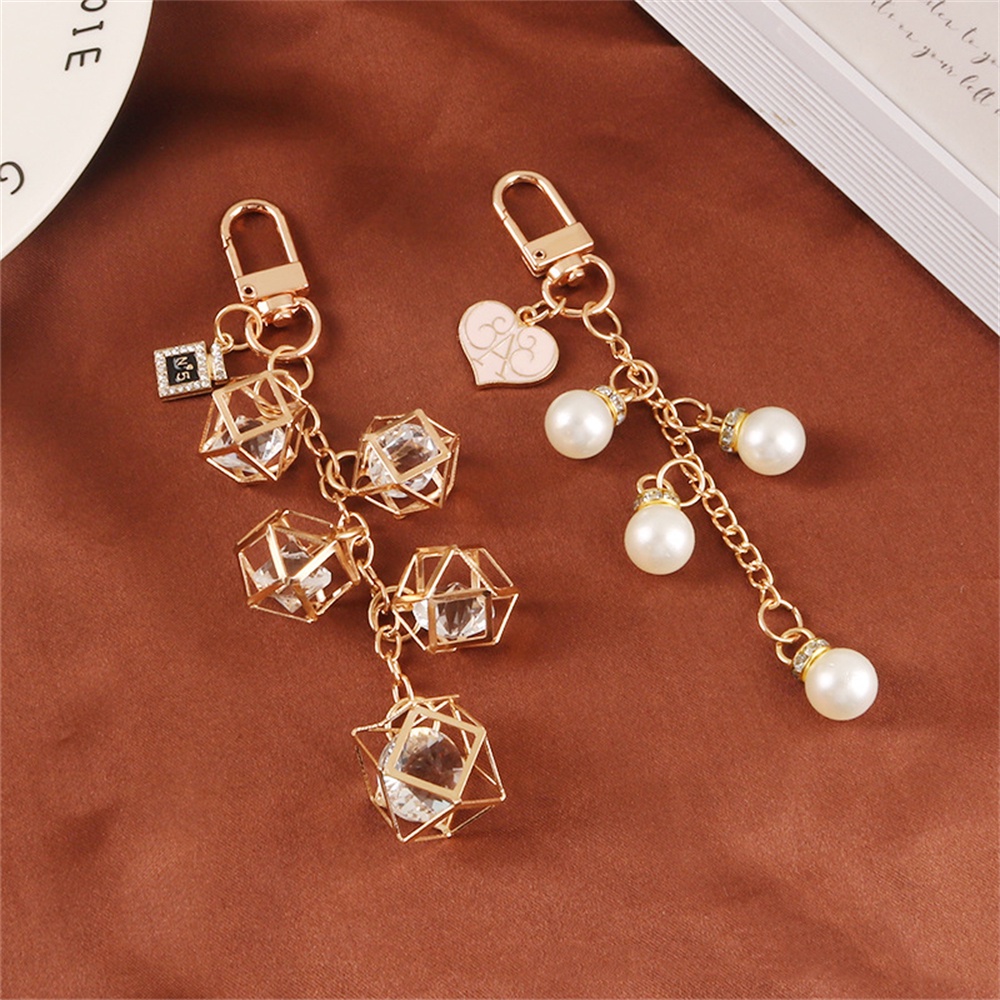 Creative Alloy Keychain Retro Imitation Pearl Crystal Keyring Fashion ...