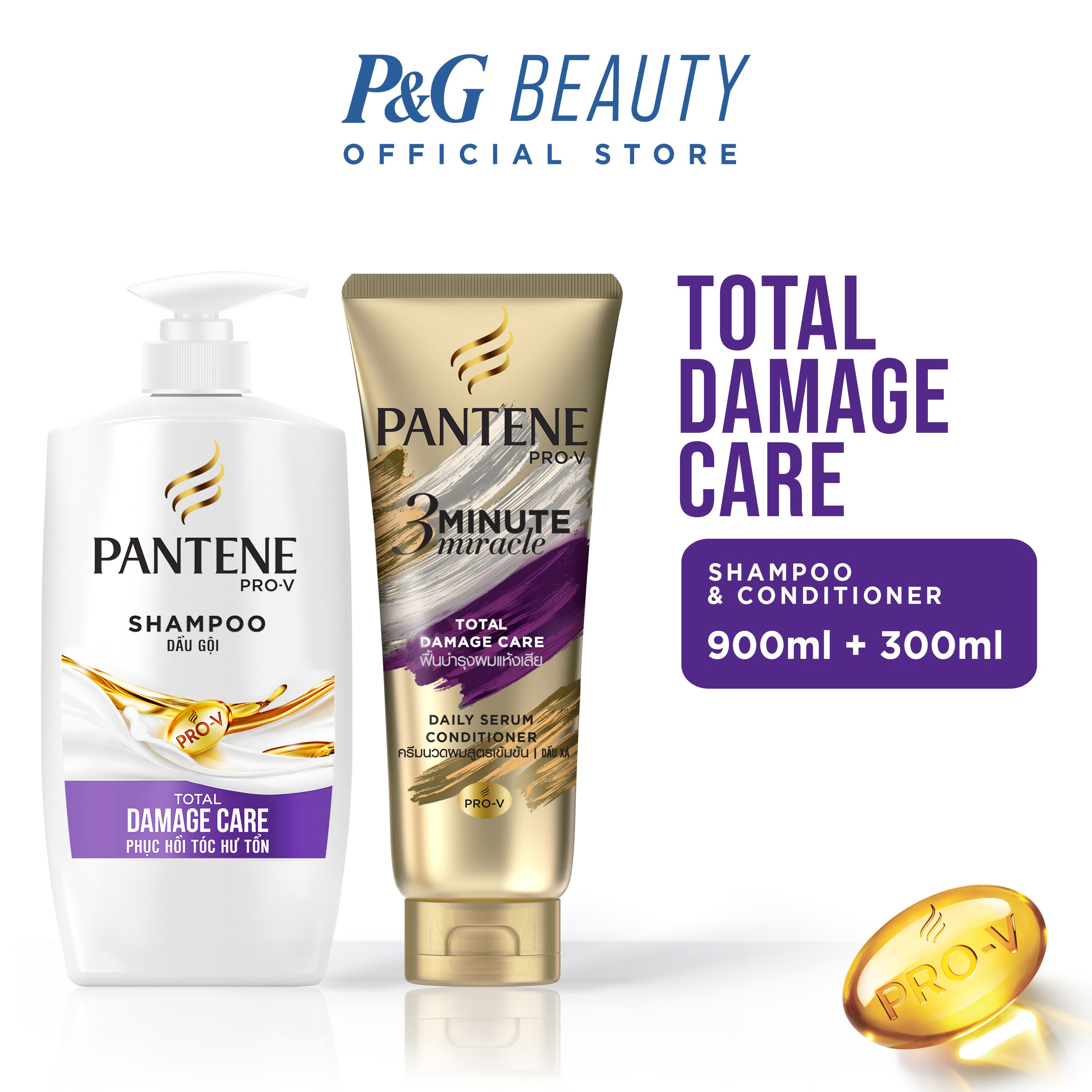 Pantene Total Damage Care Shampoo 900mL +3-MM TDC Intensive Conditioner ...