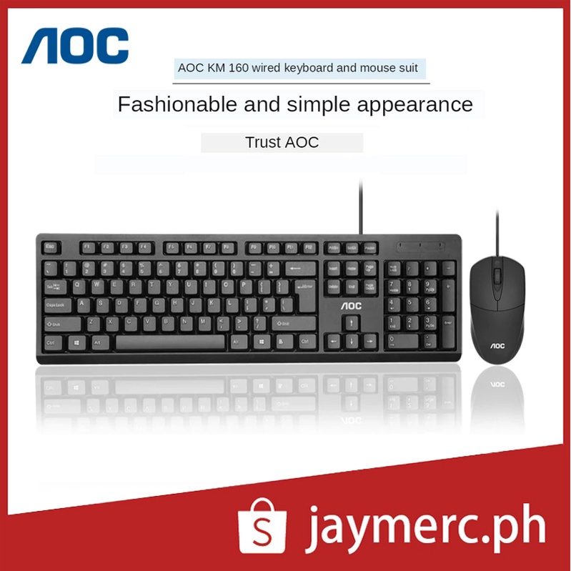 AOC KM160 USB Wired Keyboard Mouse Set Office Gaming Waterproof ...