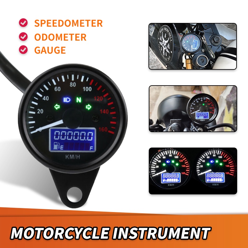 Motorcycle Speedometer Digital LCD Odometer Gauge Multi-function ...