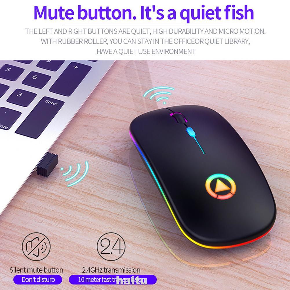 Silent Slim Ergonomic Colorful LED USB Rechargeable 2.4GHz Optical Home ...