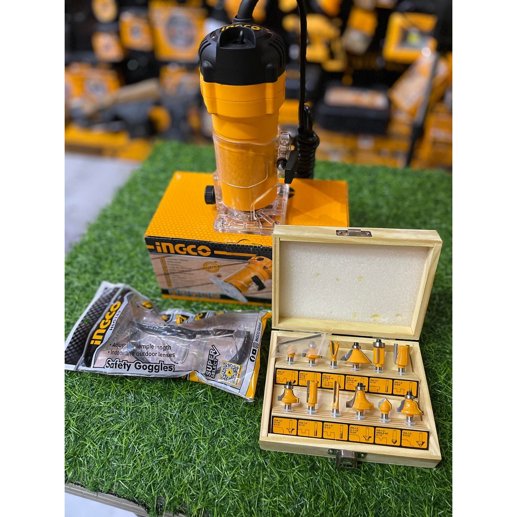 FREE SAFETY GOGGLES Ingco Laminate Trimmer With With 1/4 12pcs Of ...