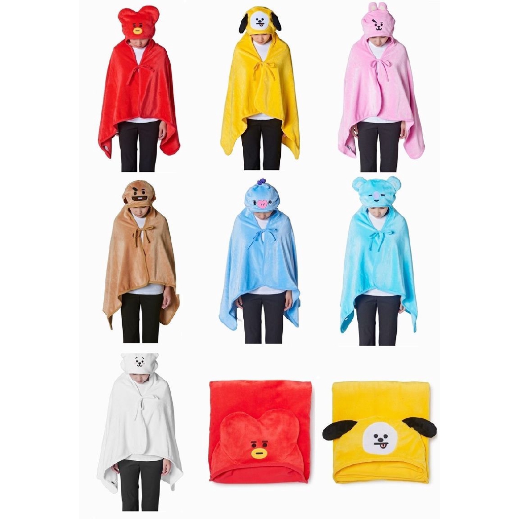 KPOP BTS BT21 Hooded Blanket Plush Soft Nap Sleeping Cloak | Shopee ...