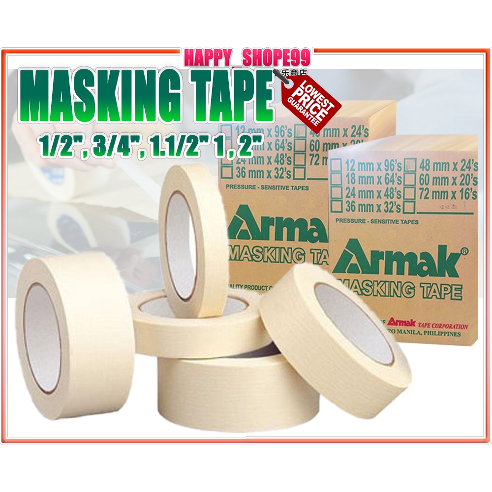 Masking Tape 1/2", 3/4", 1" (10 YARDS) Armak, Paramount, Hawk, Diamond ...