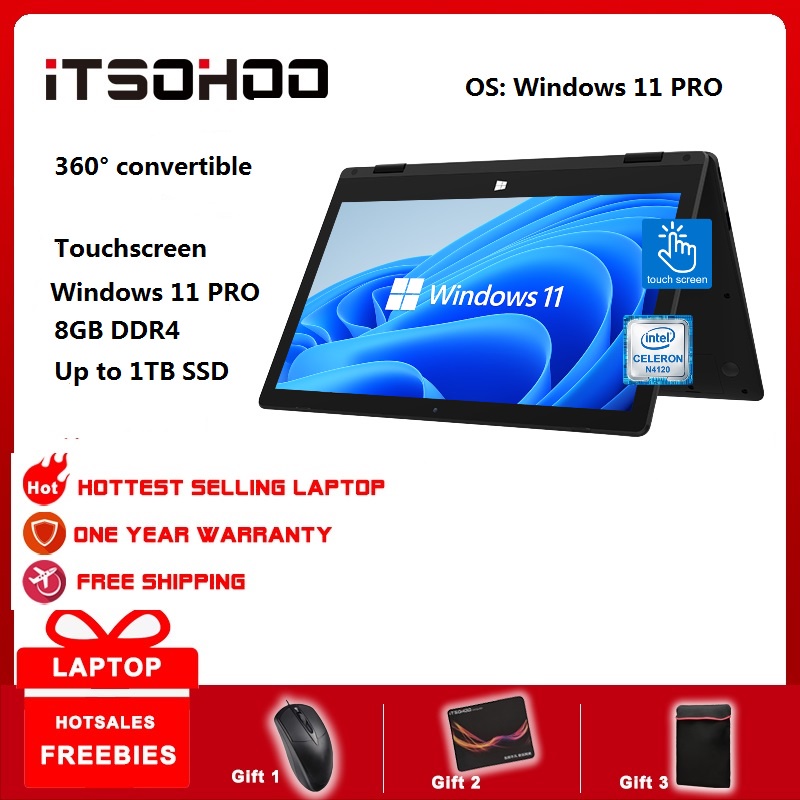 iTSOHOO 360 degree rotating touch screen laptop computer yoga style ...
