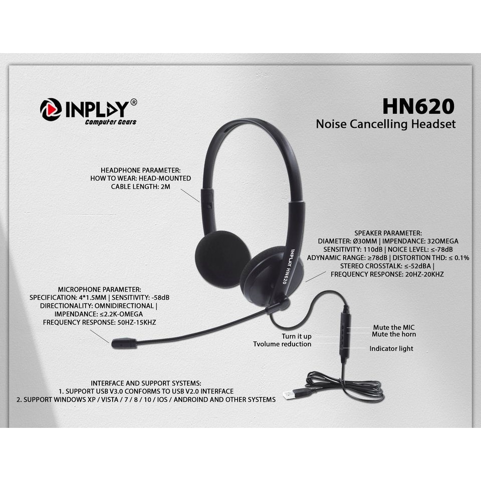 INPLAY HN620 NOISE CANCELLING HEADSET WITH MIC | Shopee Philippines