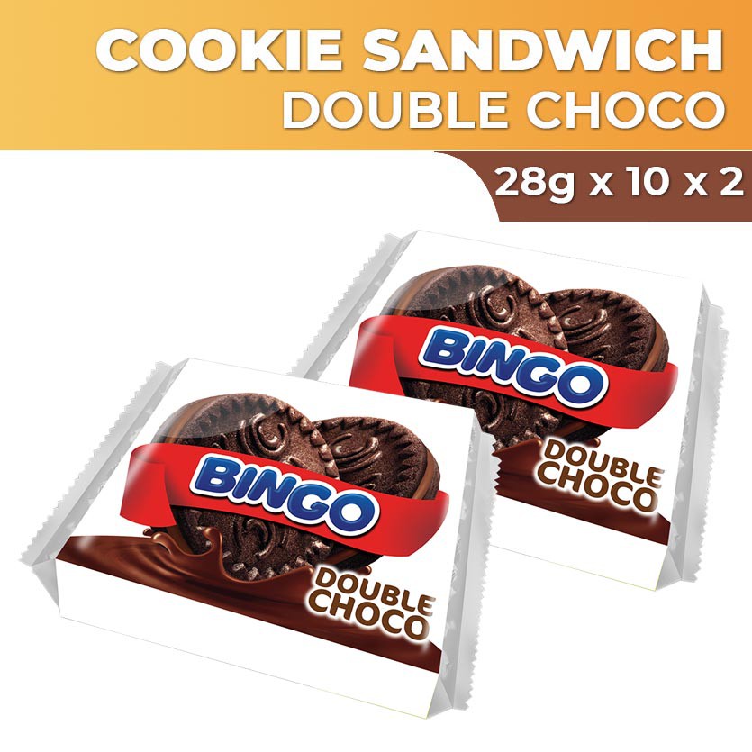 Bingo Cookie Sandwich Double Choco Chocolate filled Choco 28gx10 X 2 ...