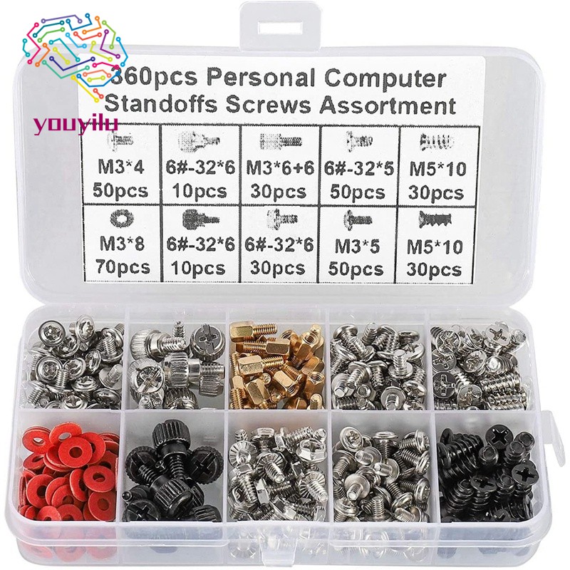 360pcs Personal Computer Screw Pc Case Screws Motherboard Standoffs
