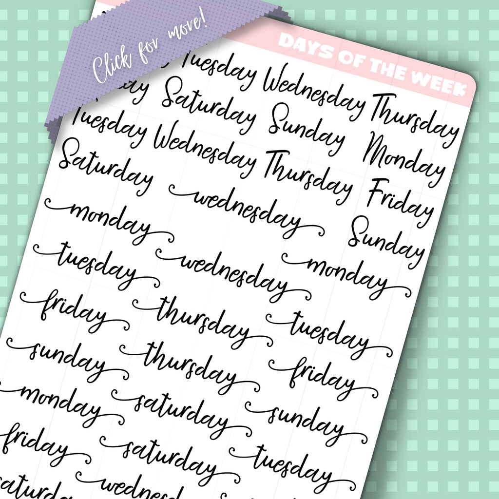 SCRIPT PLANNER STICKERS - DAYS OF THE WEEK | Shopee Philippines