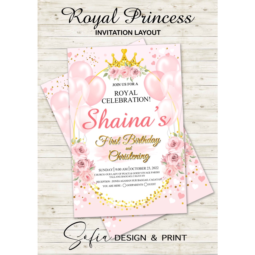 Princess Invitation Card and envelope Birthday/Christening | Shopee ...