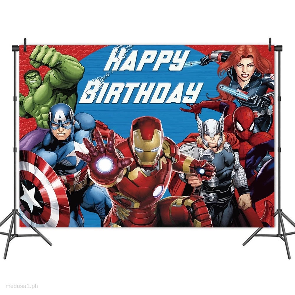 100x150CM Marvel Superhero Theme Happy Birthday Backdrop Banner ...
