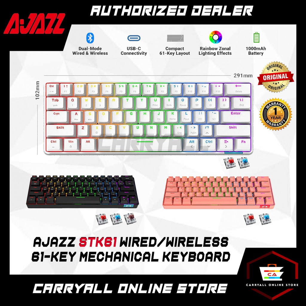 Ajazz STK61 Dual Mode Wired/Wireless 61-Keys Mechanical Keyboard Bluetooth 5.0 | Shopee Philippines