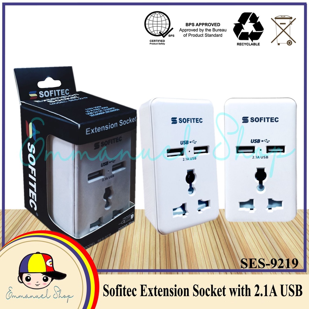 2in1 UK Adaptor USB Adaptor Universal Adapter Extension Socket Sofitec ...
