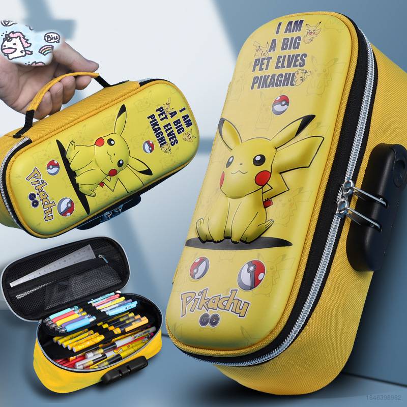 Pokemon Pikachu Pencil Case 3D Stereo Combination Lock Students Pen Bag ...