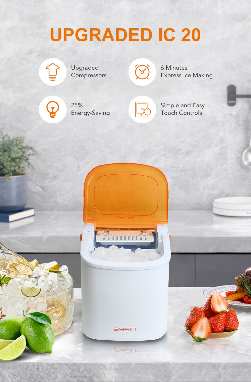 EYSIN IC20 Automatic Ice Maker Machine Fast Portable Household ...