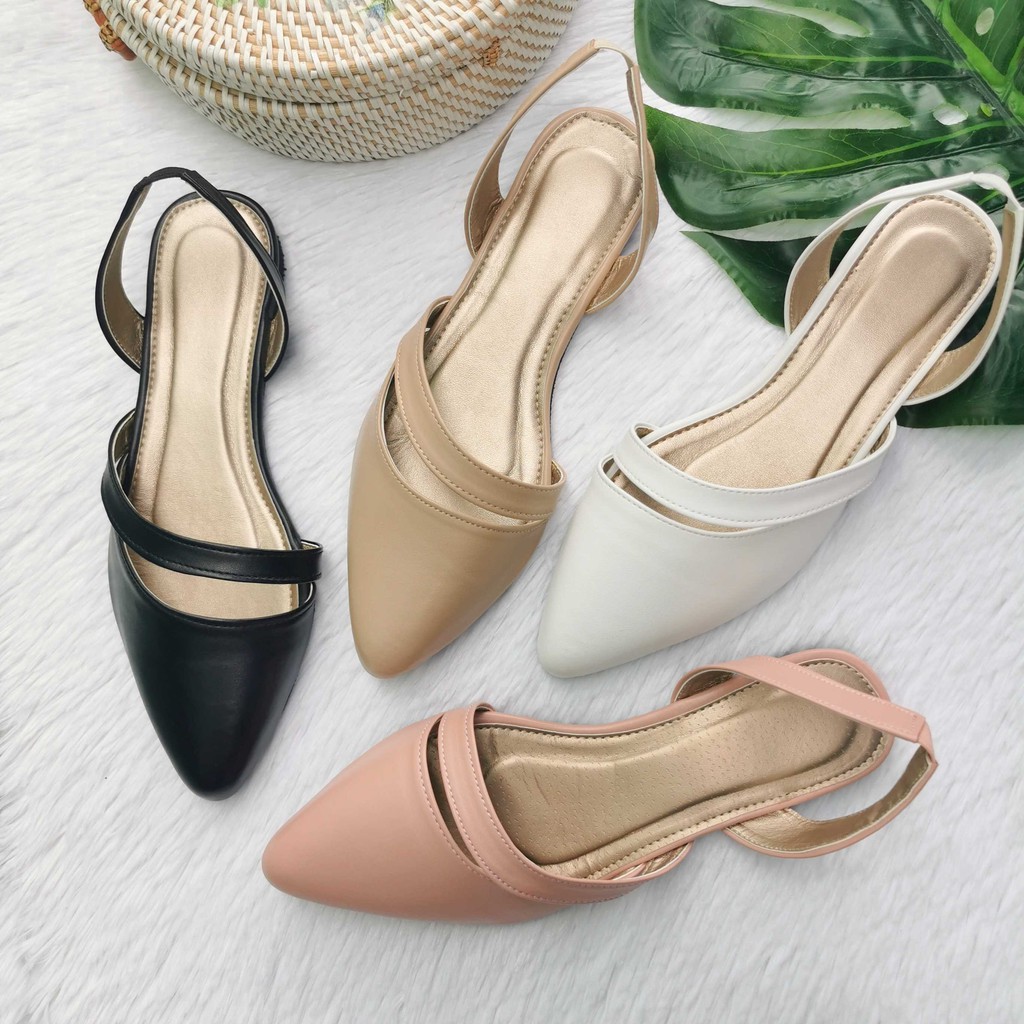 R&A249 Pointed Flat Slingback Mules w/ Inclined Leather Strap (Narrow ...