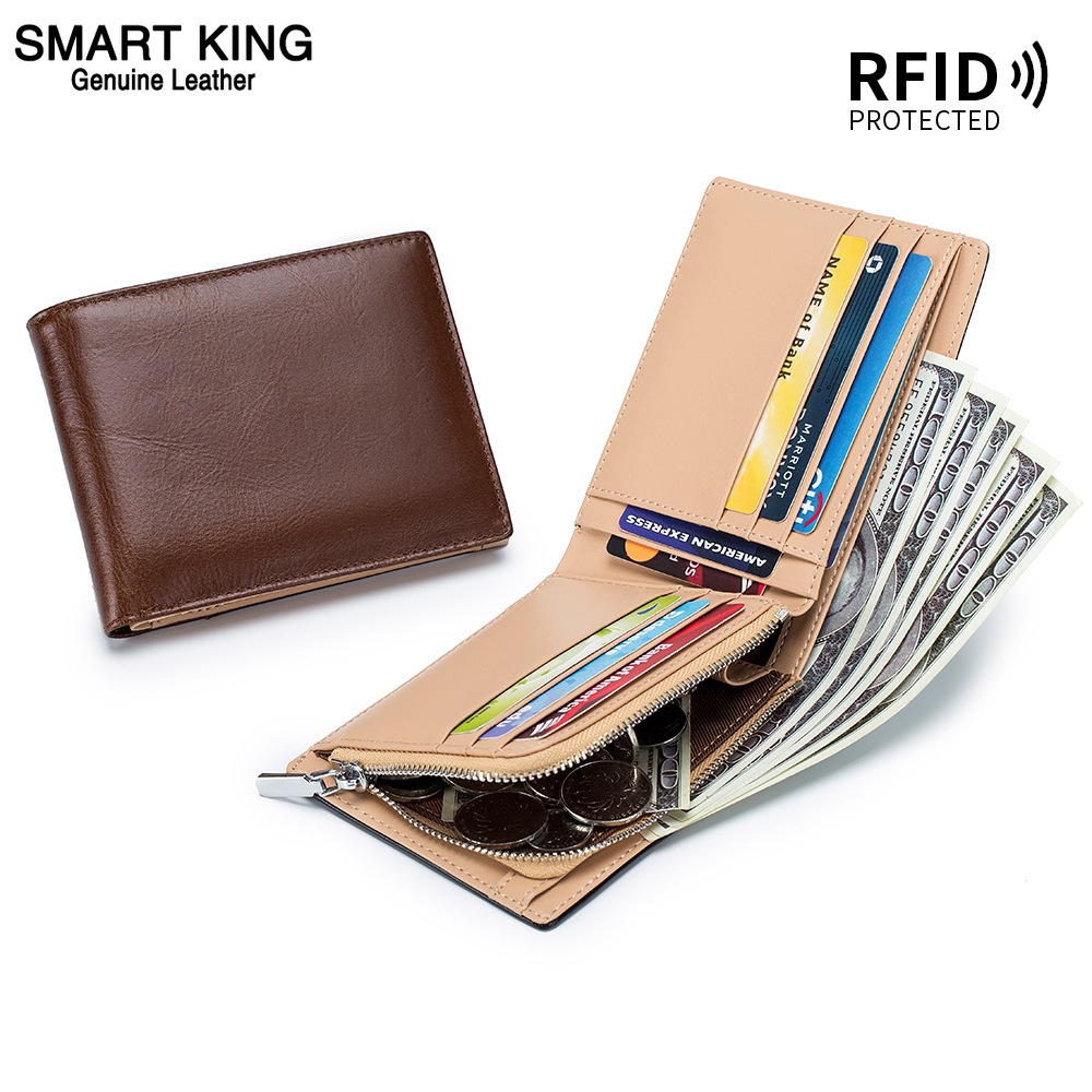 Smart King New Retro RFID Short Wallets for Men Genuine Cow Leather ...