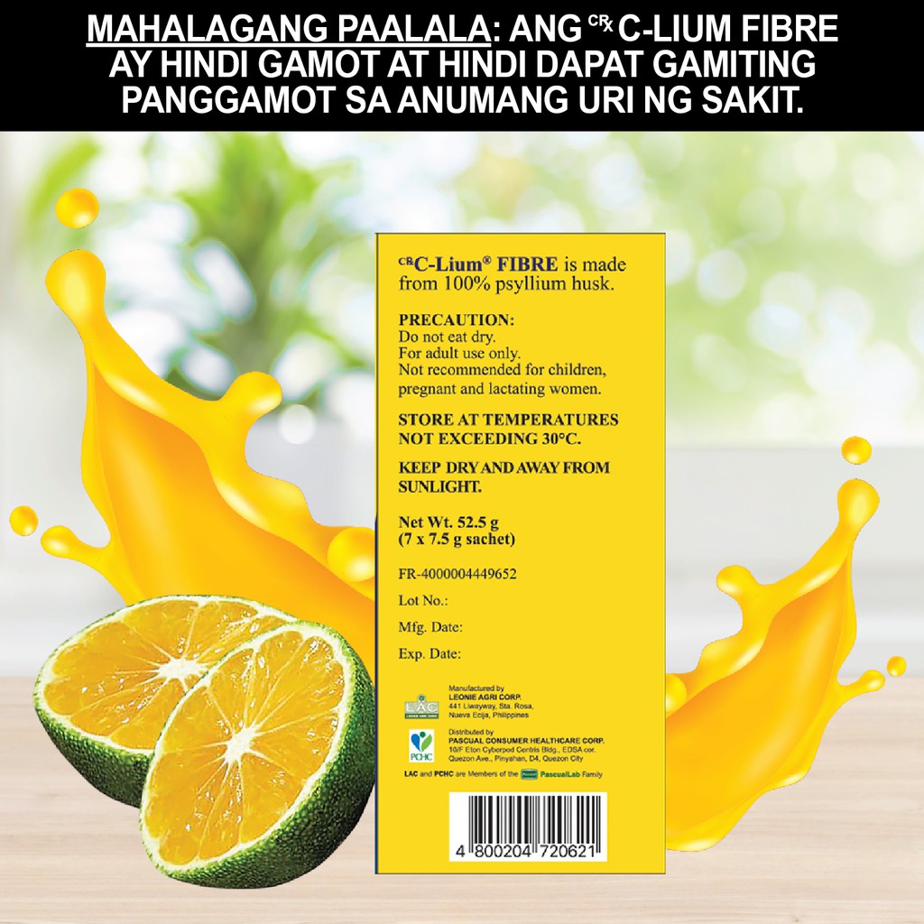 C-Lium Fibre (Psyllium Fiber) Husk Dalandan Flavor 7 Sachets presyo ₱112