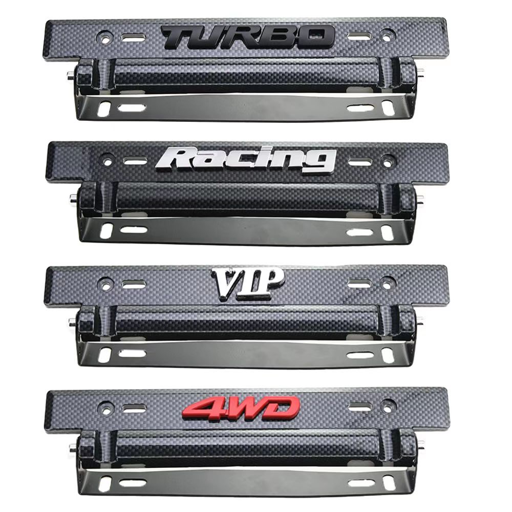 Universal Adjustable License Plate Holder 3D Emblem Car License Number Plate Frame Bracket TURBO ...