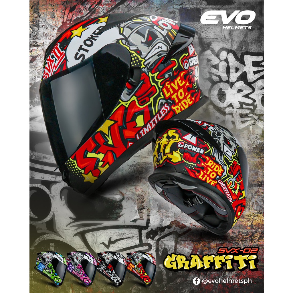 EVO SVX-02 Graffiti Full Face Dual Visor Helmet | Shopee Philippines
