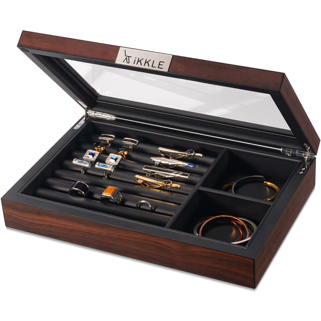 Wood Cufflink Box Jewelry Box for Men with Glass Window Wood Ring Box ...