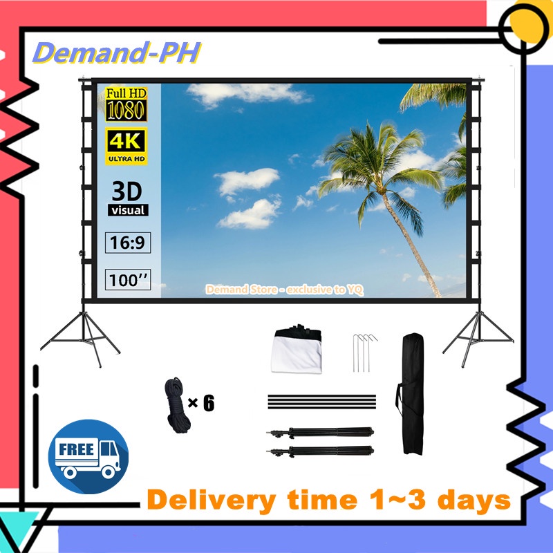 Projector Screen 100 Inch Portable Projection Movie Screen with Stand ...