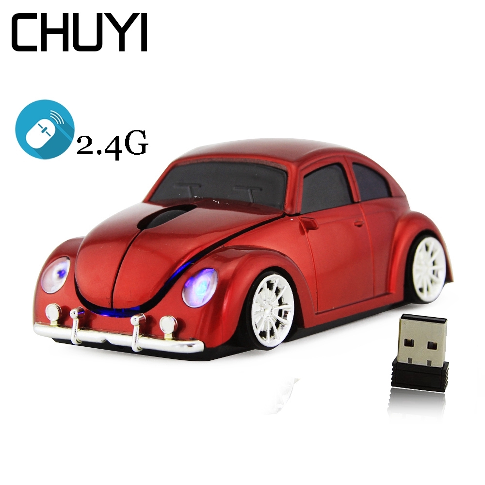 CHUYI Wireless 2.4G Car Mouse USB Optical Ergonomic Mini VW Beetle Car ...