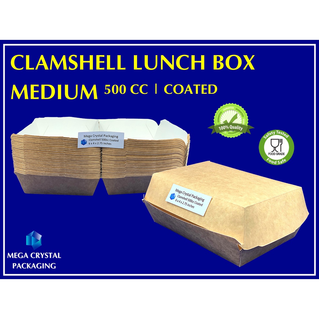 Trigem Meal Box Clamshell 500cc ( Lunch Box Medium ) Coated Meal ...