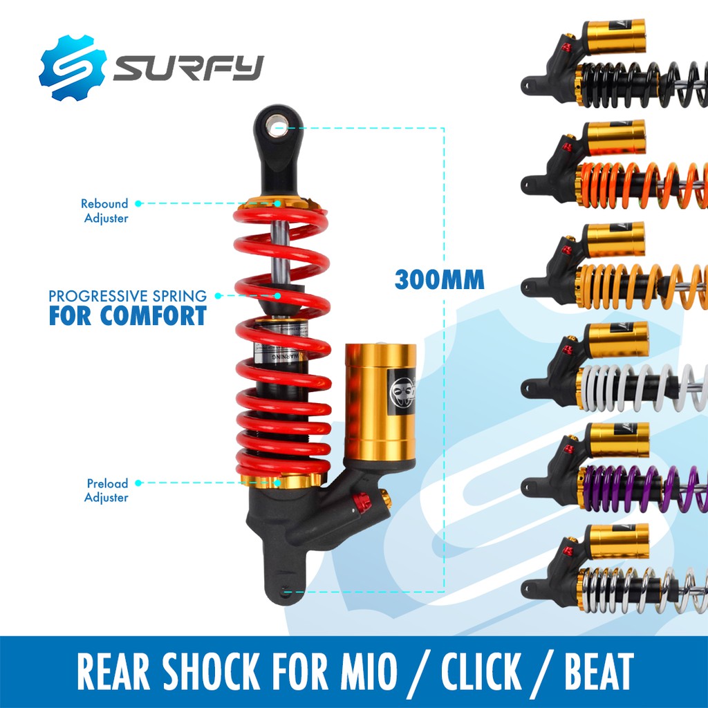 Racing Hero Rear Shock Gas Absorber 300mm For Mio Click Beat Adjustable ...