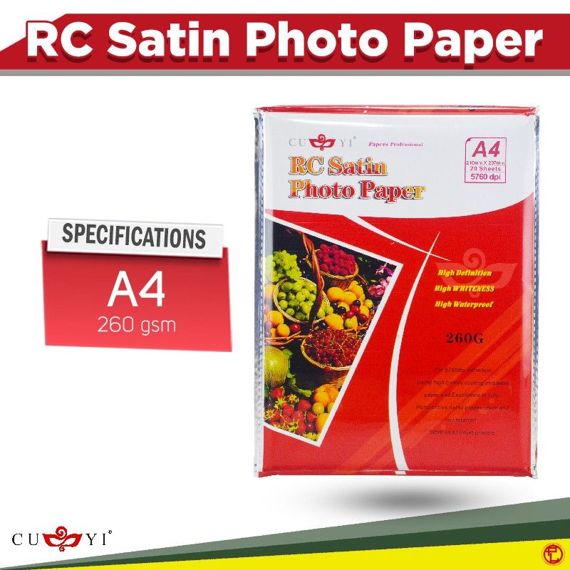 CUYI RC SATIN PHOTO PAPER A4 SIZE 260GSM 20SHEETS | Shopee Philippines