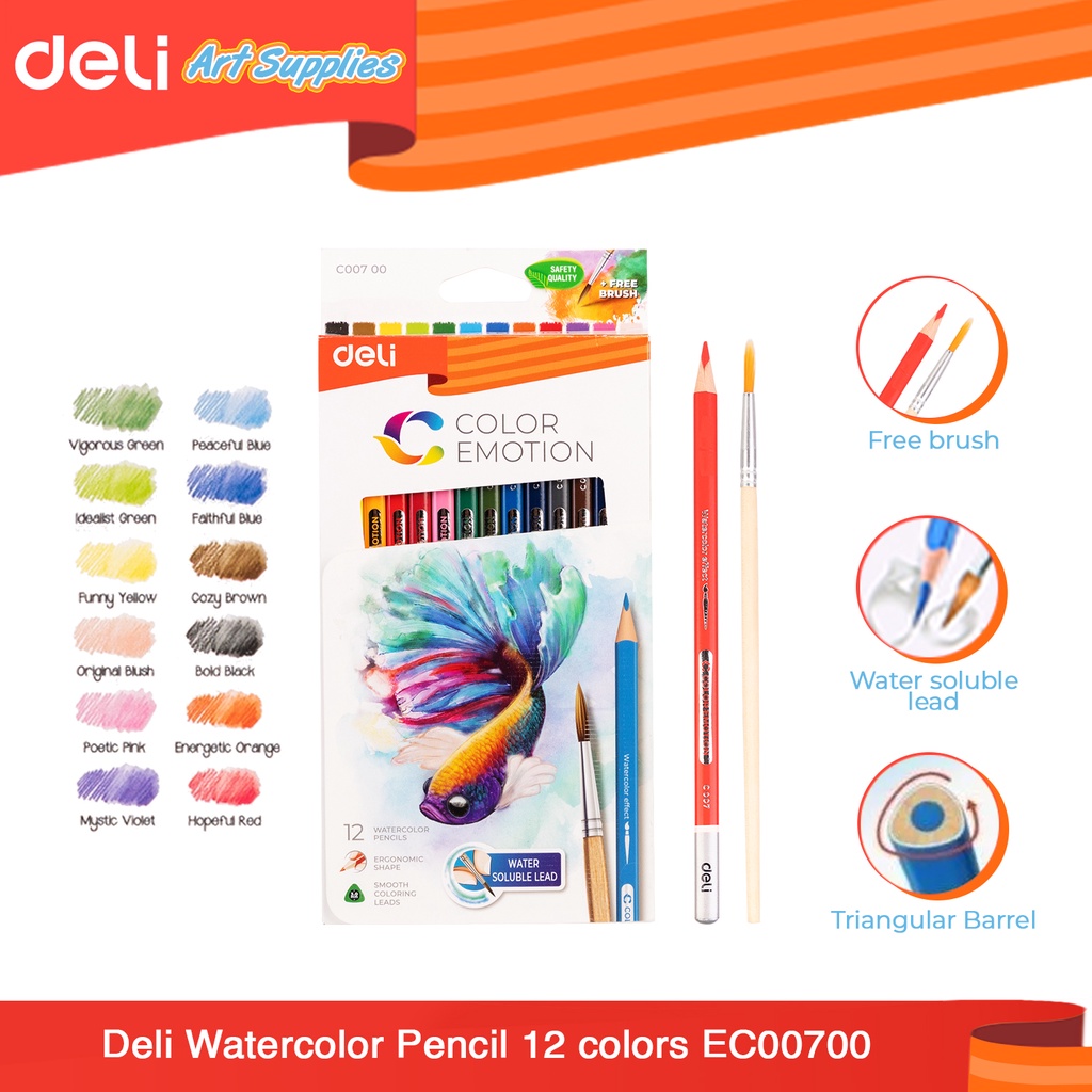 Deli EC00700 - Watercolor Pencil or Colored Pencil 12 colors (1SET ...