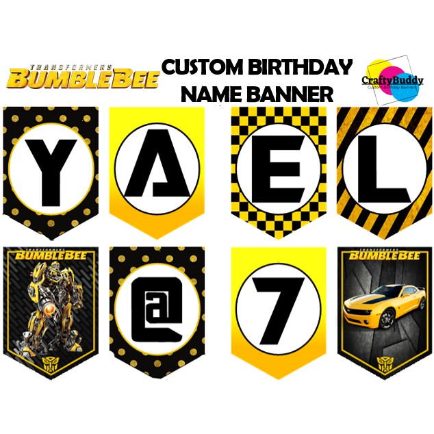 BUMBLEBEE- TRANSFORMERS buntings name birthday banner (SOLD PER FLAG ...