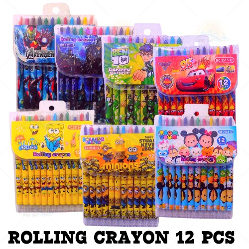 12 Colors Crayons Rolling Crayons Cartoon Character Crayons For Kids ...