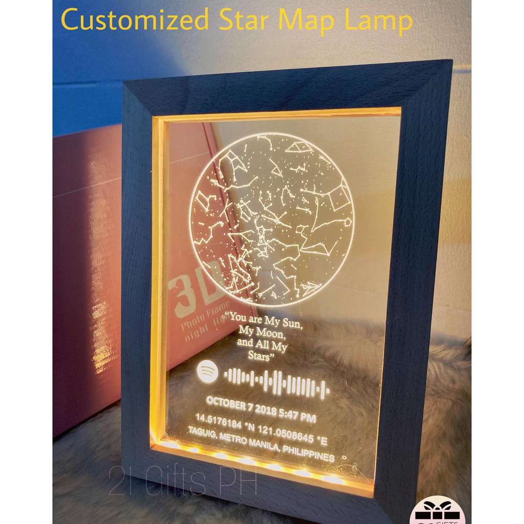 Customized NIGHT SKY STAR MAP Led Lamp in Wooden Frame/Base ...