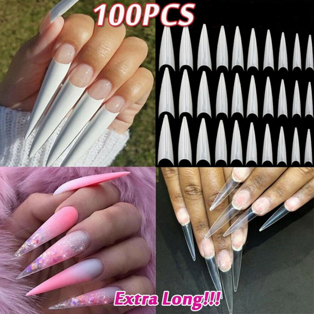 100pcs Set Fake Nails French Stiletto False Half Nail Art Tips Acrylic