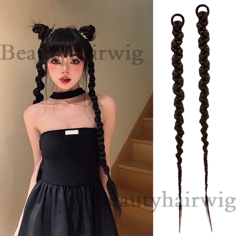 1 Pair Super Long Braids With Hair Band Synthetic Ponytail Wig Natural ...