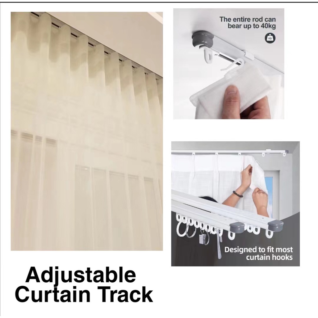 Adjustable Curtain Track Telescopic Rod Wall Mount Track System ...